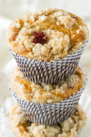 These easy raspberry crumb muffins are super moist and delicious.
